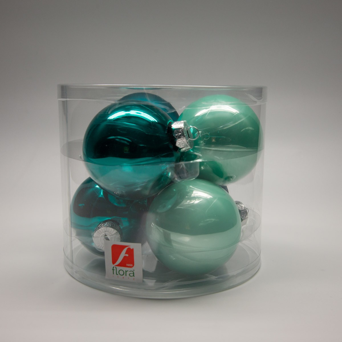 Palline di Natale in vetro mix verde petrolio D. 8 cm conf da 6 pz