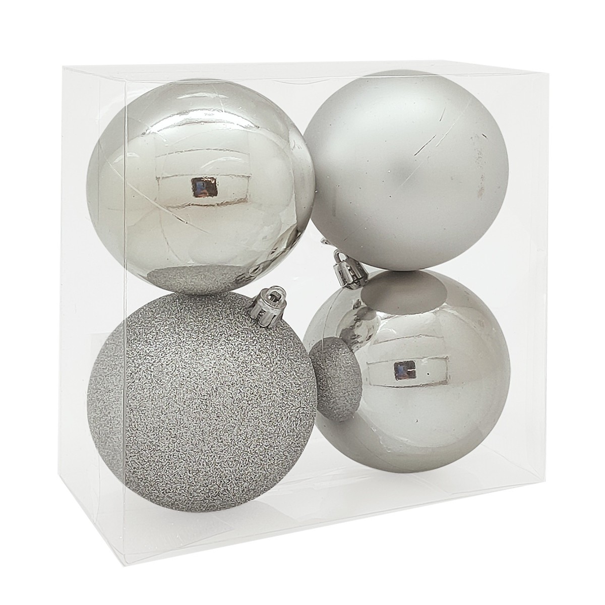 Palline di Natale in plastica argento Ø 8 cm set da 4 pezzi - in vendita