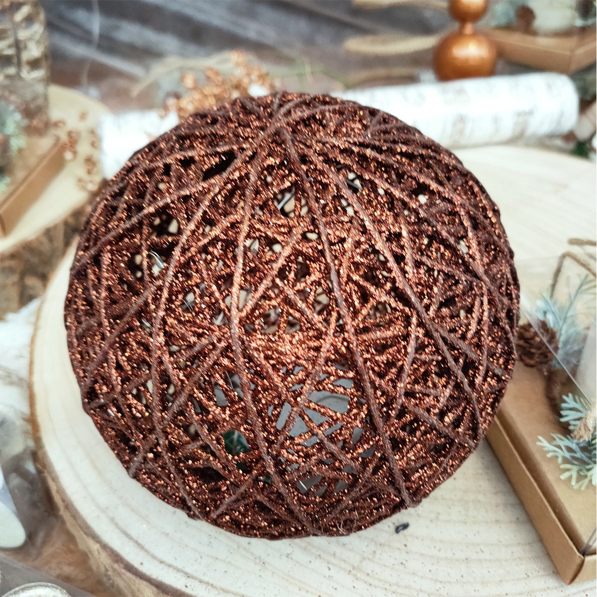 Sfera rafia Ø 15 cm con luce LED glitter brown H&S Collection
